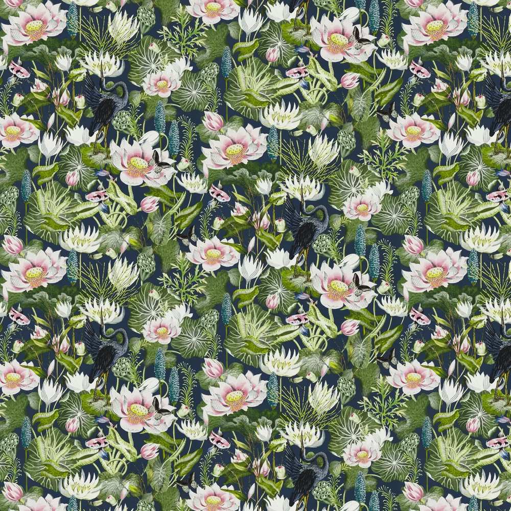 Waterlily by Wedgwood by Clarke & Clarke - Midnight - Wallpaper ... Waterlily by Wedgwood by Clarke & Clarke - Midnight - Wallpaper ...