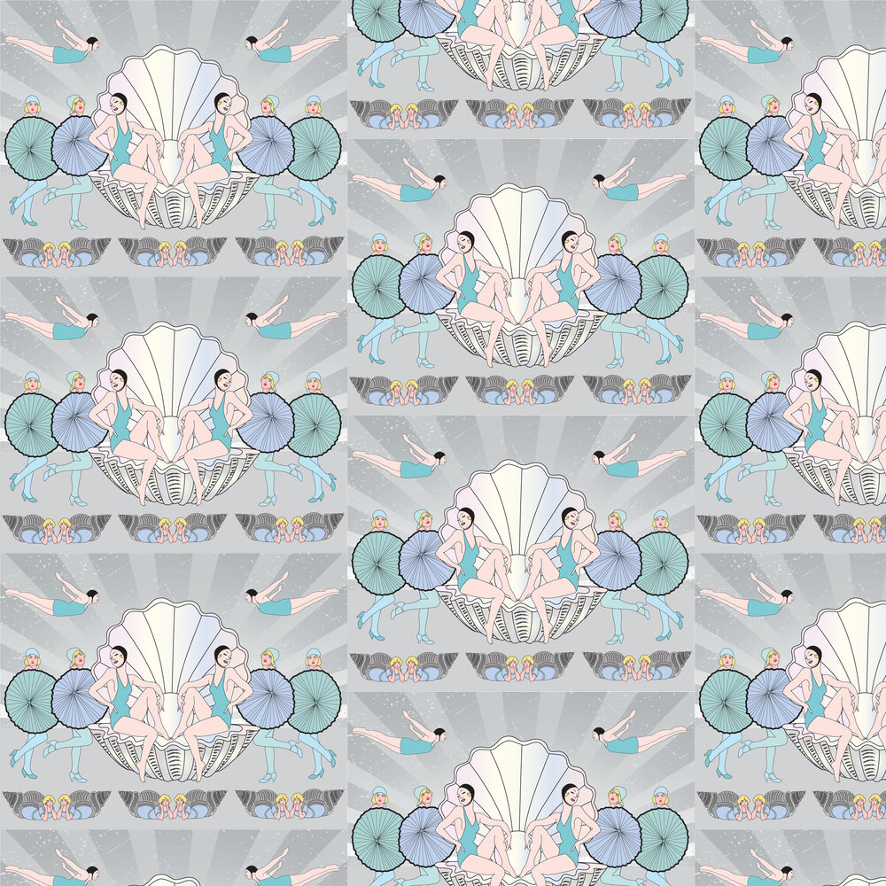 Deco Beach Babes By Art Decor Designs Blue Wallpaper Wallpaper Direct