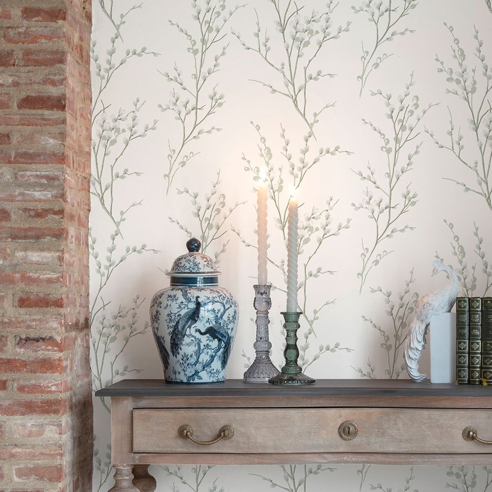 Pussy Willow Por Laura Ashley Verde Salvia Papel Pintado